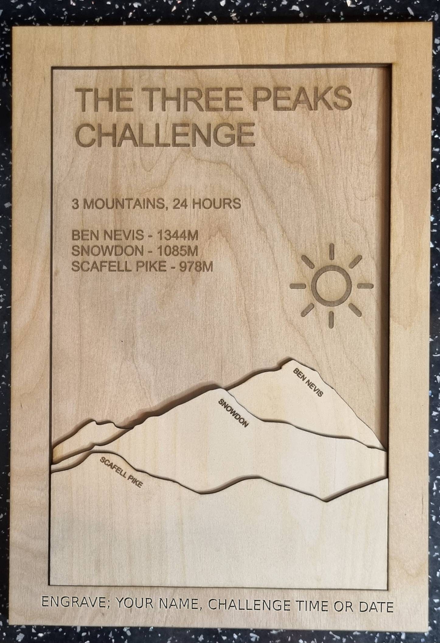 Three Peaks Challenge Layered Wooden Poster - Ben Nevis, Scafell ...