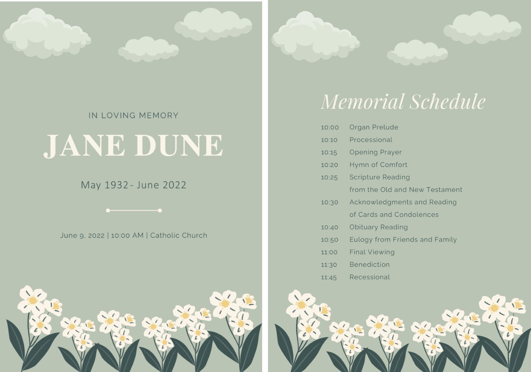 Templates: Funeral Program Cover Page Funeral Notice Card - Etsy Australia