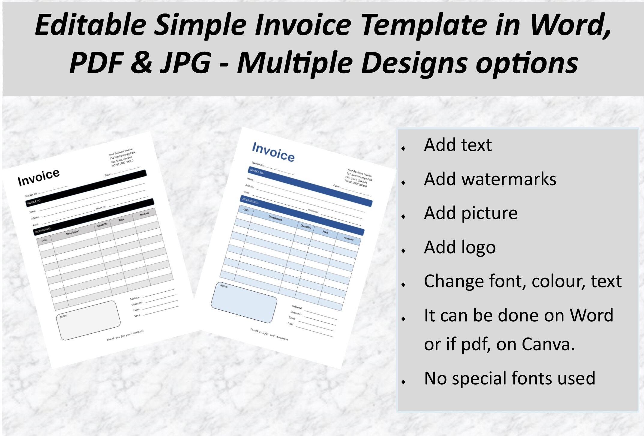Fully Word Editable Simple Invoice Template, Sales Invoice, Business ...
