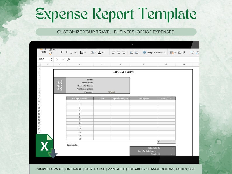 Expense Report Template, T&E, Business Expense Tracker Spreadsheet ...