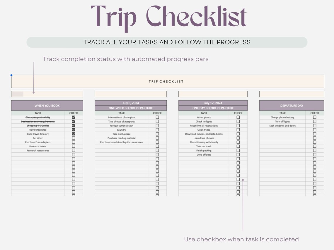 Travel Checklist & Packing List, Holiday Organiser, Vacation to Do List ...