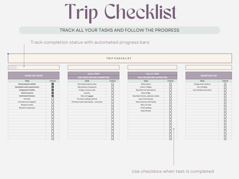 Travel Checklist & Packing List, Holiday Organiser, Vacation to Do List ...