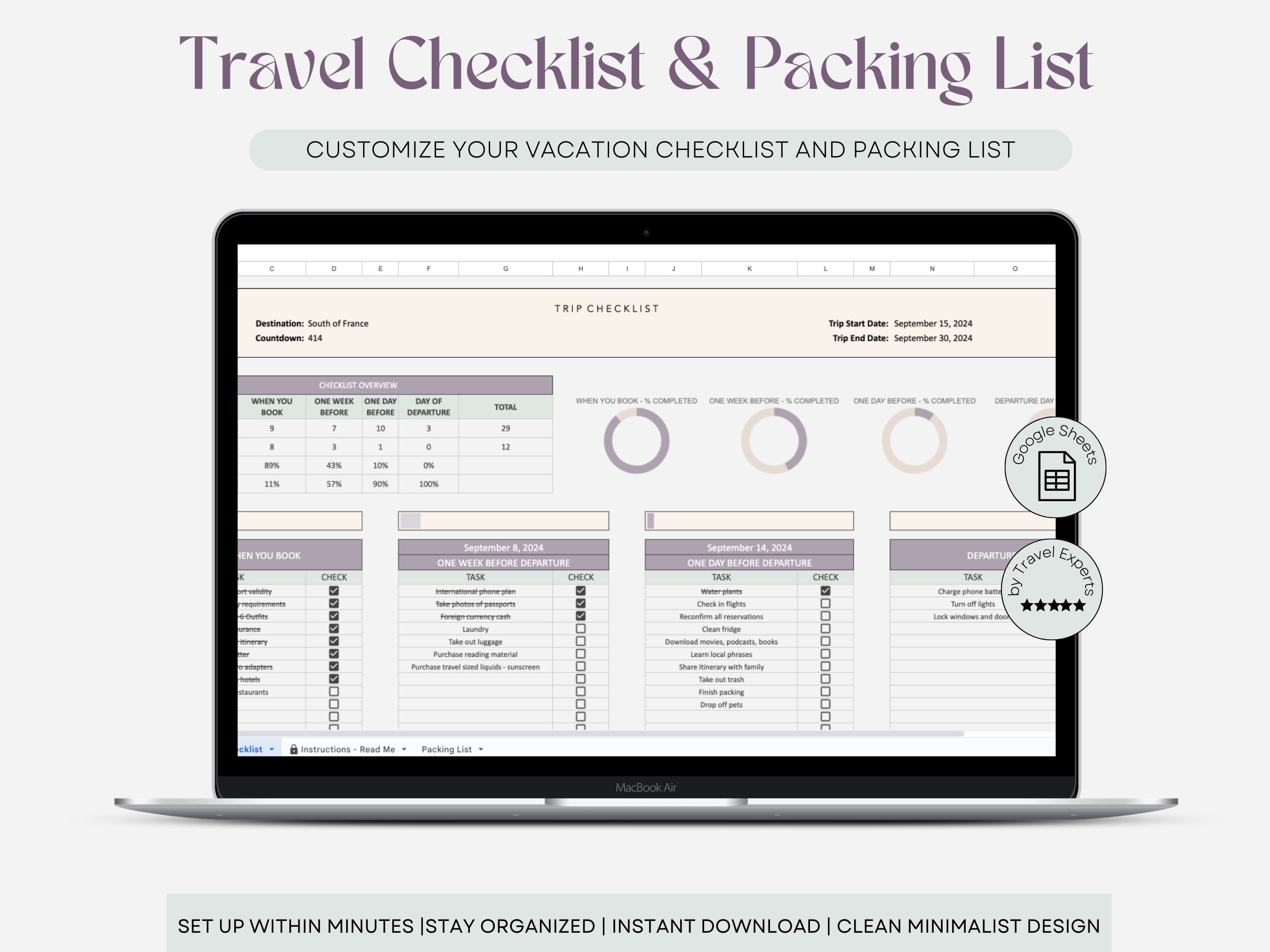 Travel Checklist & Packing List Holiday Organiser Vacation - Etsy