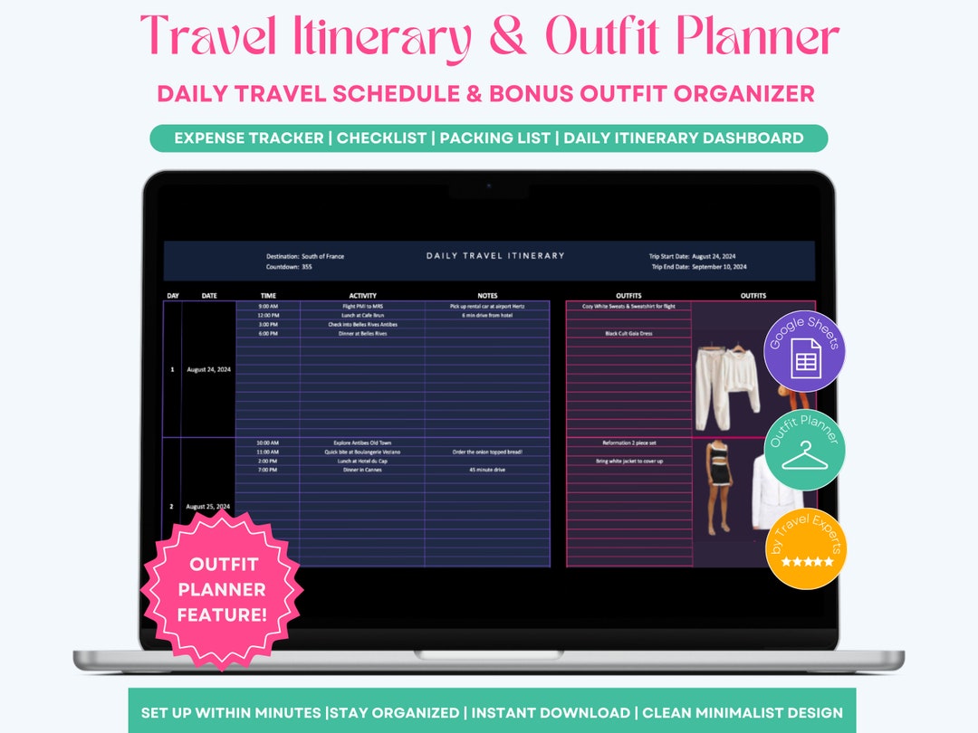 Travel Itinerary Spreadsheet, Digital Travel Planner Tool, Vacation ...