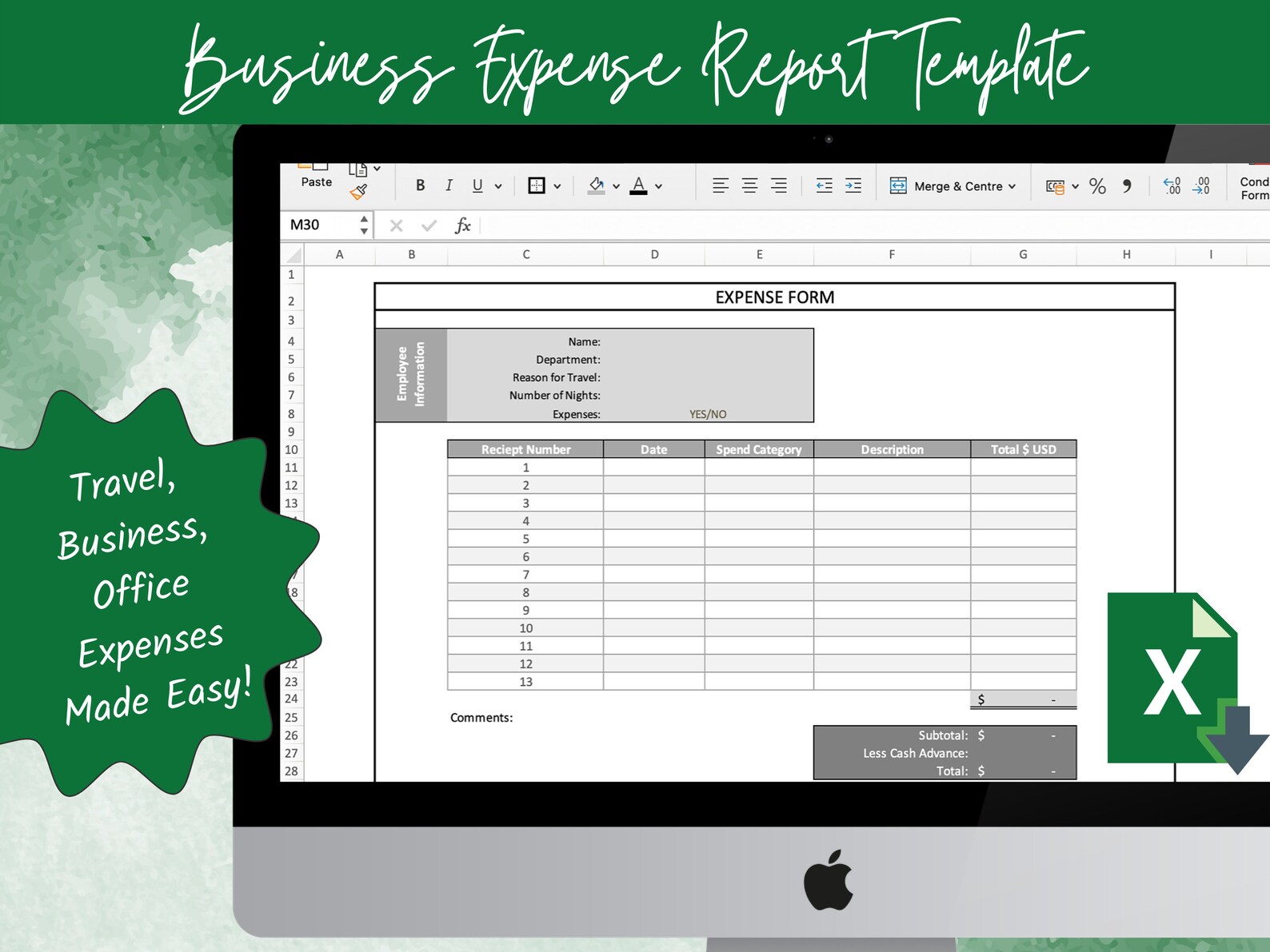 Expense Report Template T&E Business Expense Tracker - Etsy