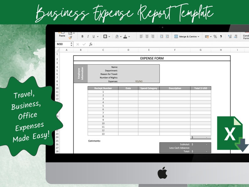Expense Report Template T&E Business Expense Tracker - Etsy