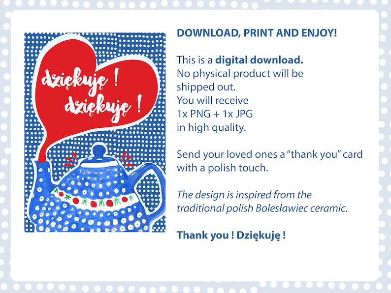 Polish "thank You" Card - Dziękuję - Etsy