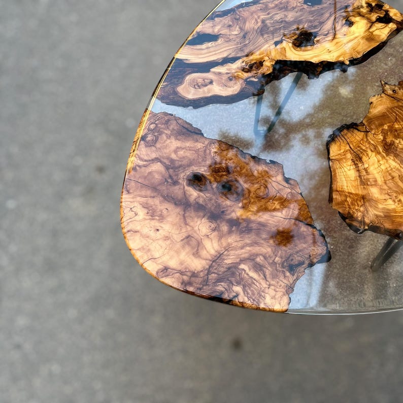 Triangle Olive Wood Coffee Table: Modern Epoxy Resin Accent Table - Etsy