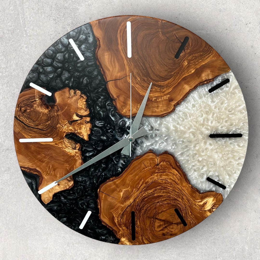 Handmade Olive Wood Resin Wall Clock: Unique Epoxy Decor - Etsy