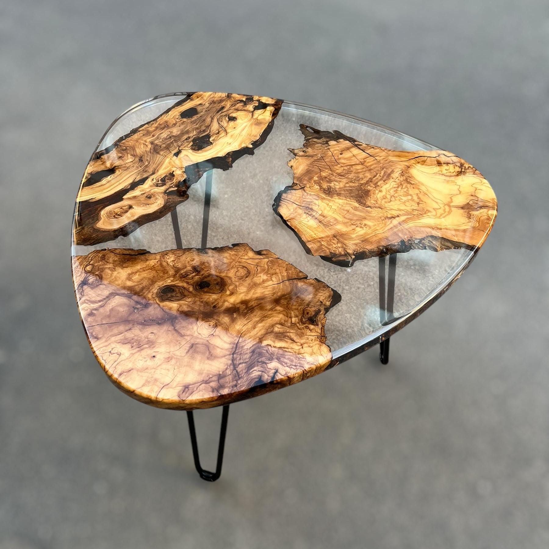Triangle Olive Wood Coffee Table: Modern Epoxy Resin Accent Table - Etsy