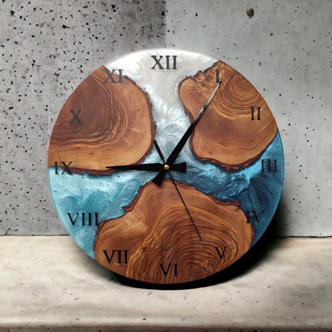 Custom Made Epoxy Wall Clock,resin Wall Clock,resin & Olive Wood Wall ...