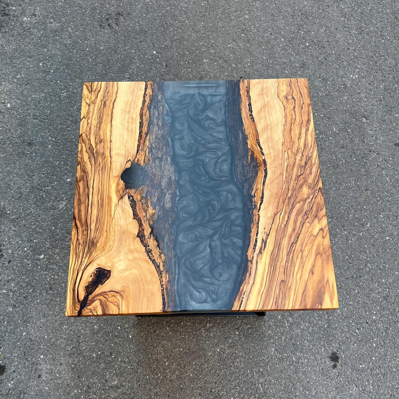 Customizable Square Olive Wood Coffee Table With Epoxy Resin River - Etsy