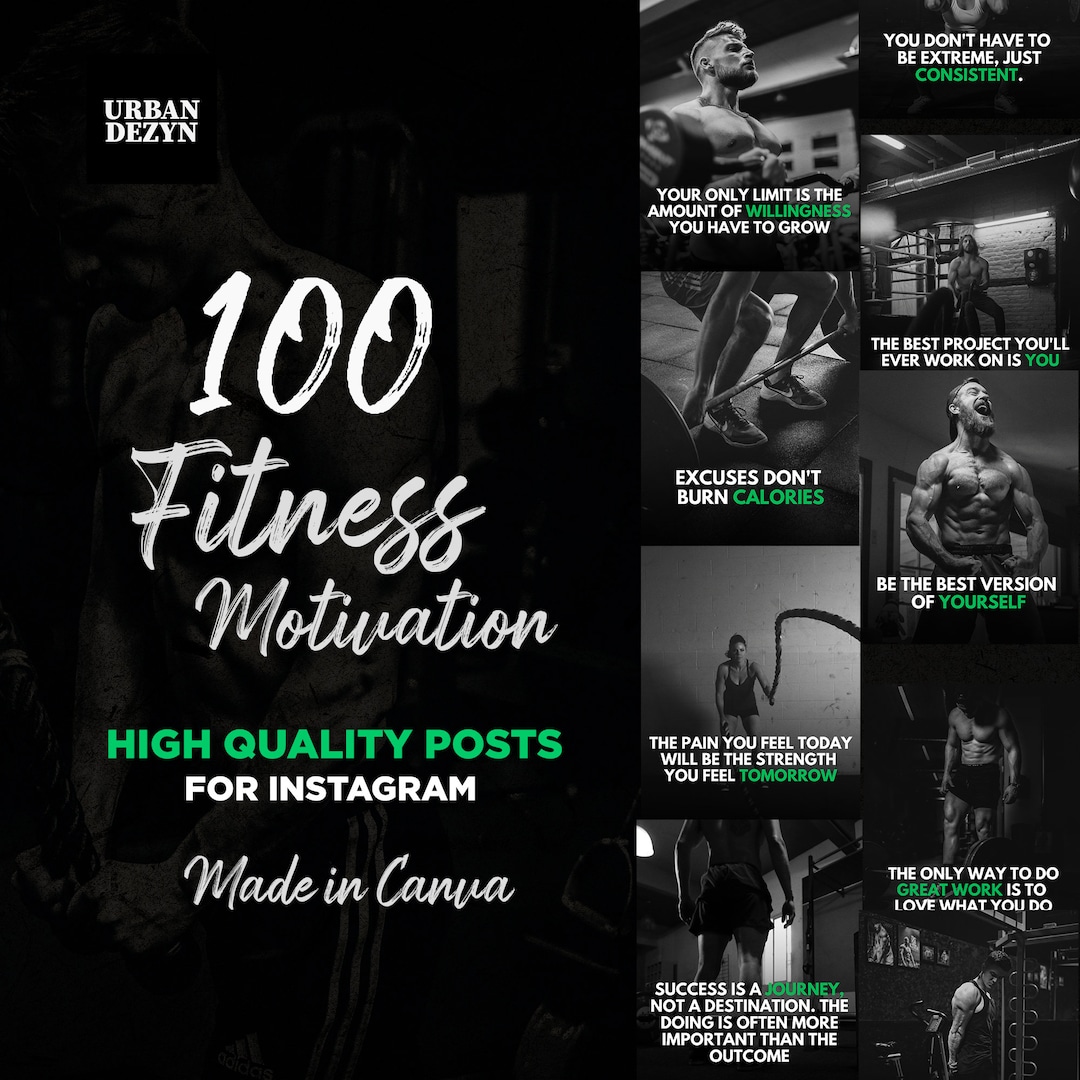 100 Fitness Motivation Instagram Post Templates, Gym Quotes, Canva ...