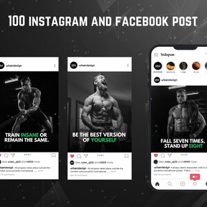 100 Fitness Motivation Instagram Post Templates, Gym Quotes, Canva ...