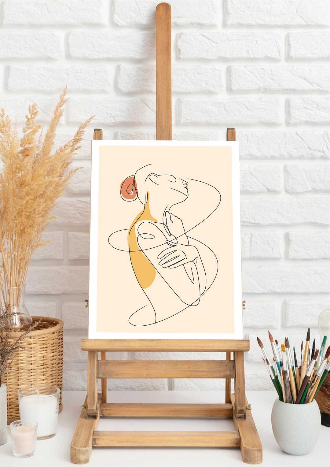 Dreaming Woman Color One Line Art Minimalist Wall Decor One Line Art ...