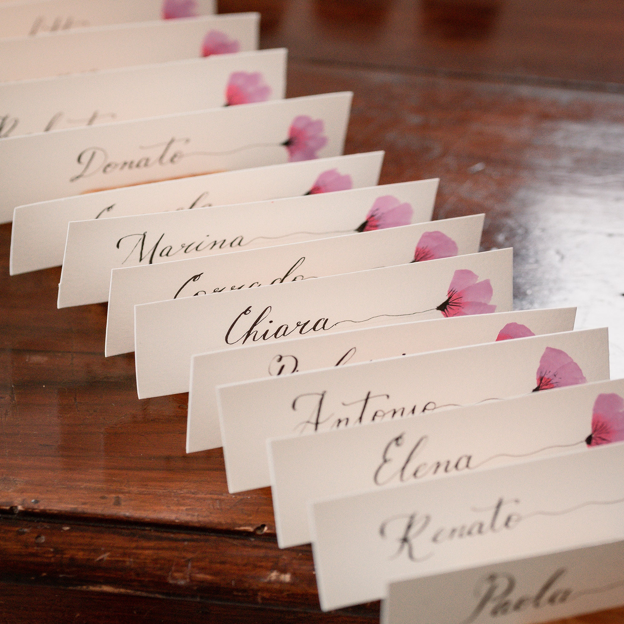 Wedding Place Card Pink Flowers, Handwritten. Hand Painted and Written ...