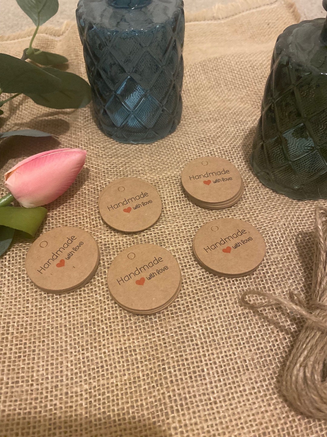 Handmade With Love Tags, Round Tags DIY, Name Tags, Brown Gift Tags ...