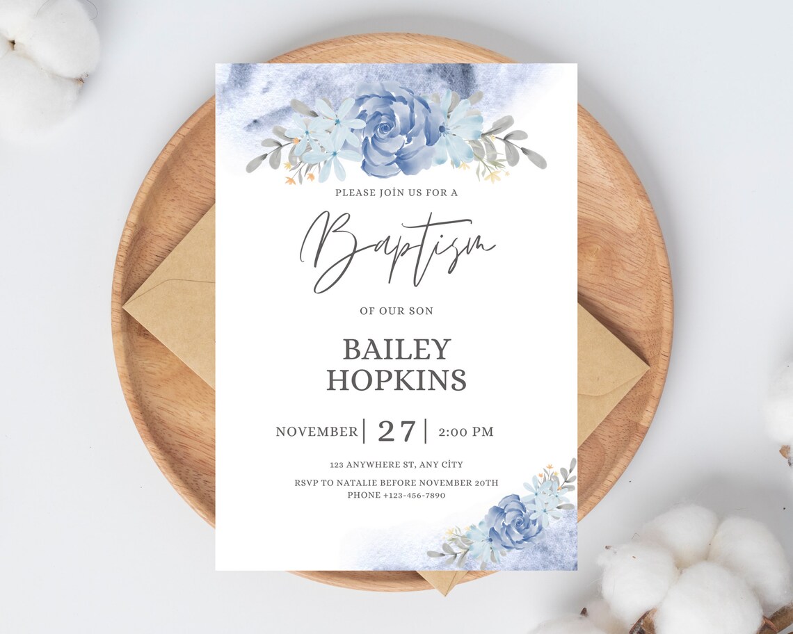 Personalized Baptism Invitation, Christening Card Canva Template ...