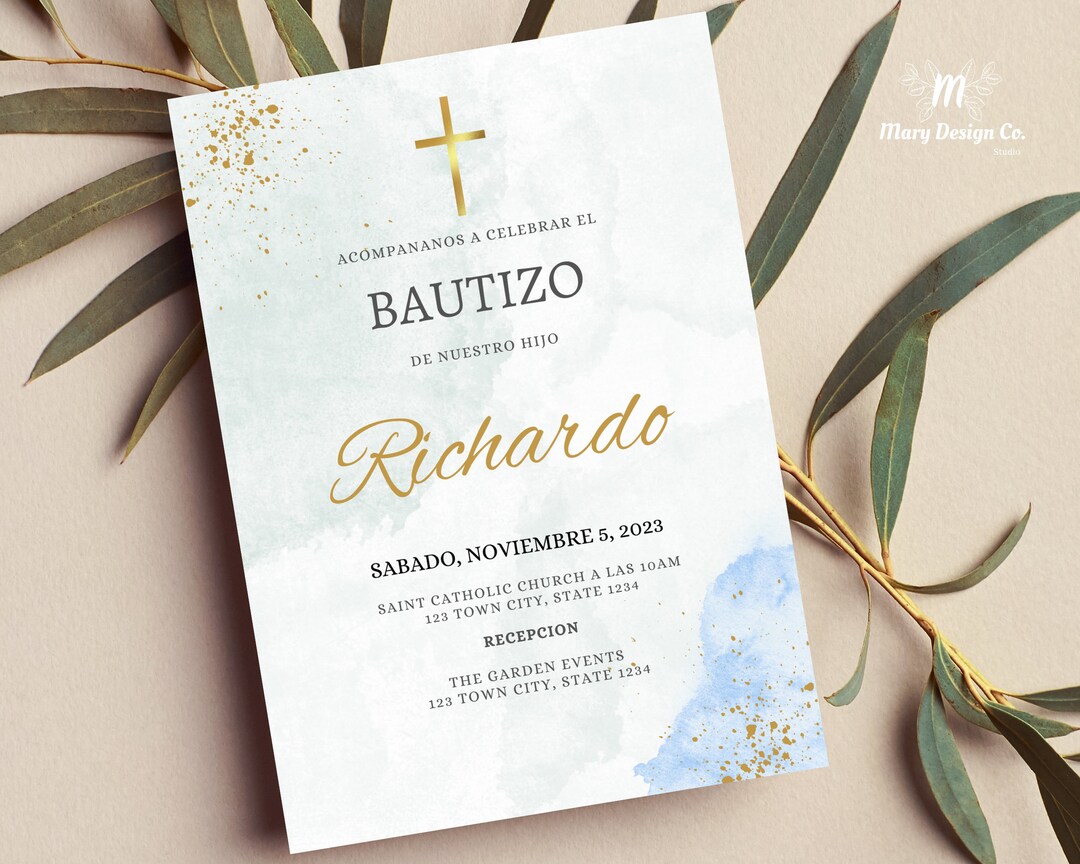 Invitacion De Bautizo, Invitacione Bautizo Niño, Bautizo Invitation in ...
