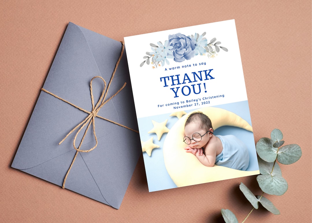 Christening Photo Thank You Card Template, Baptism Thank You Cards ...
