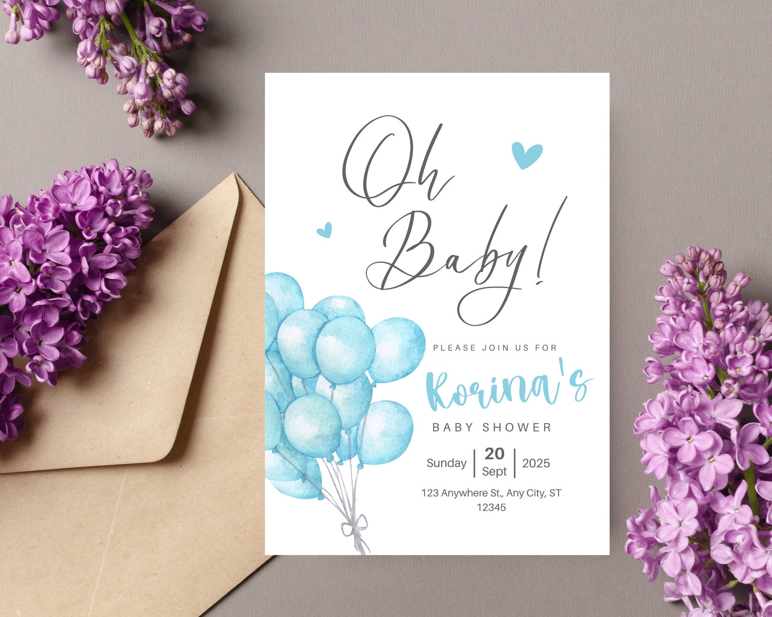 Boy Baby Shower Invitation Template, Balloons Baby Shower Invitation ...