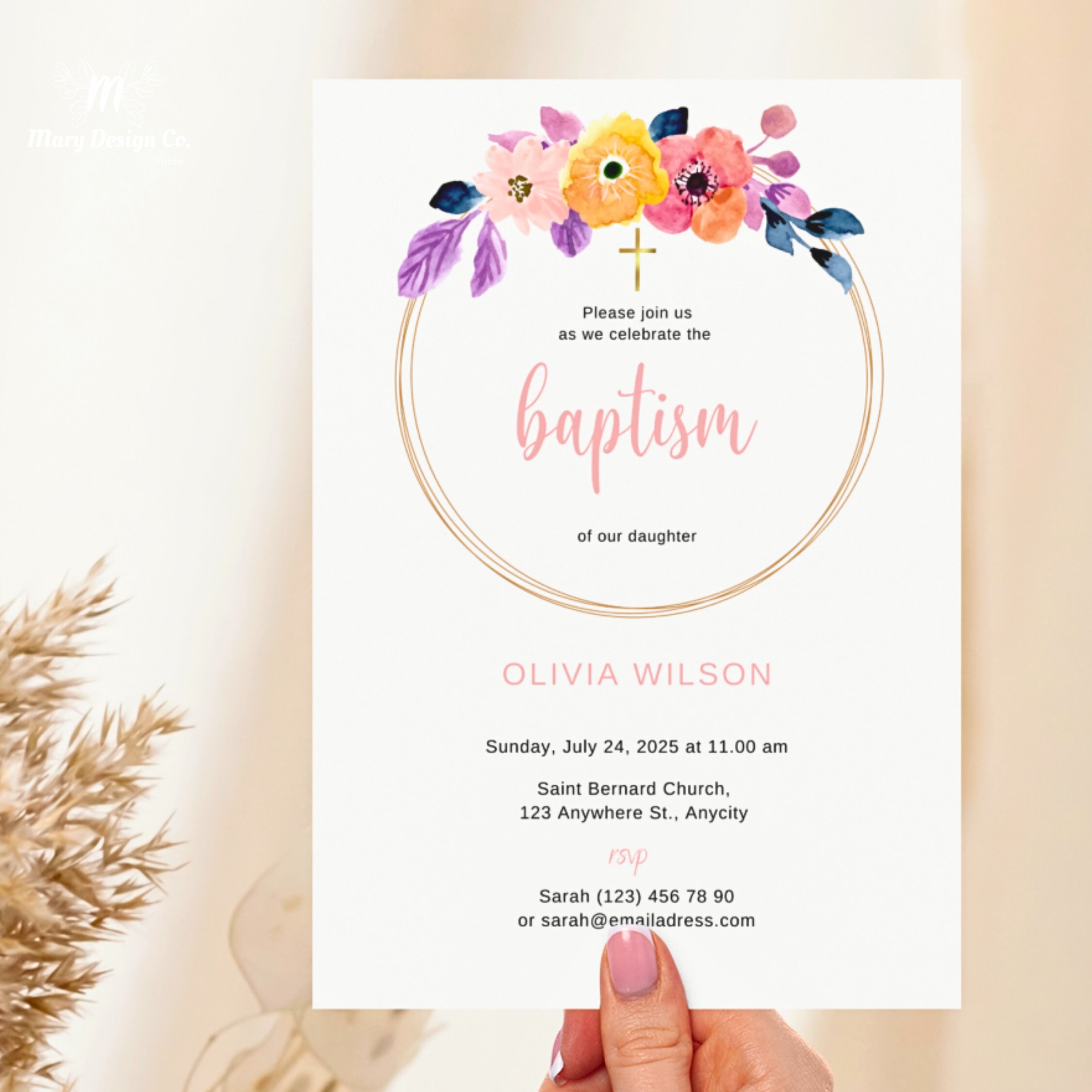 Editable Baptism Invitation Template, Christening Invite, Girl Baptism ...