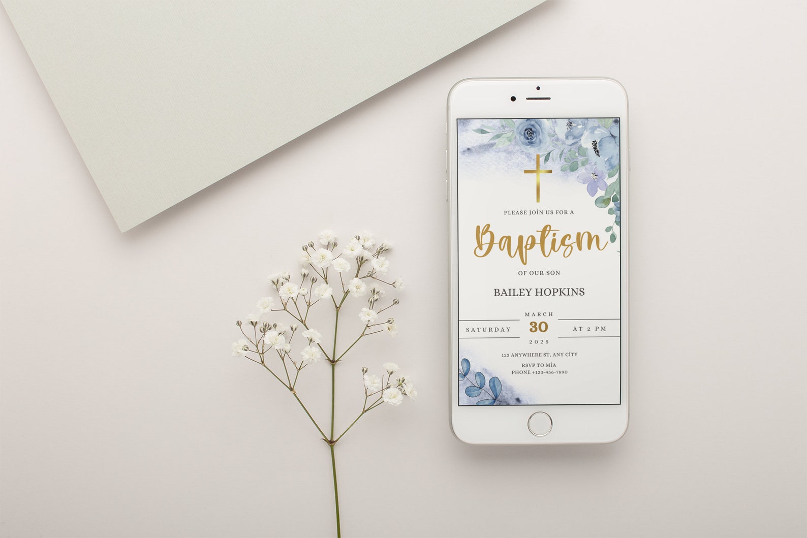 Editable Baptism Invitation Template, Christening Invite, Boy Baptism ...