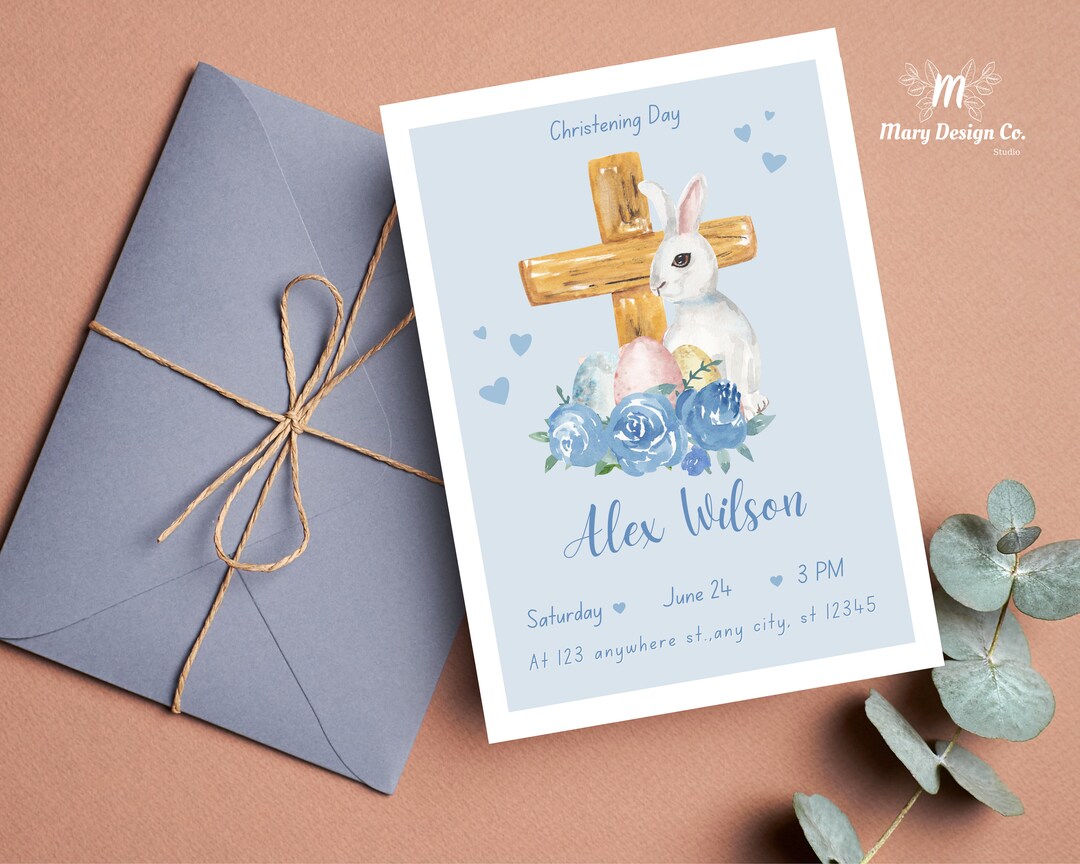 Personalized Christening Template, Boy Baptism Invitation Template ...