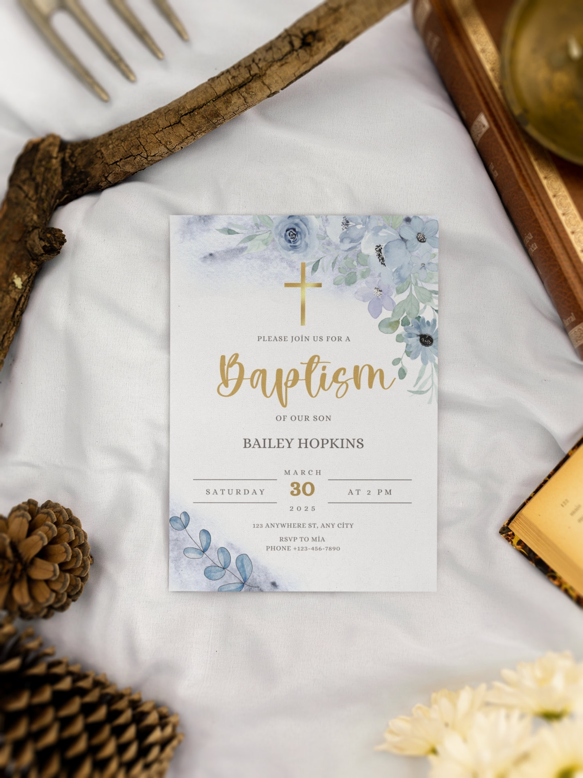 Editable Baptism Invitation Template, Christening Invite, Boy Baptism ...