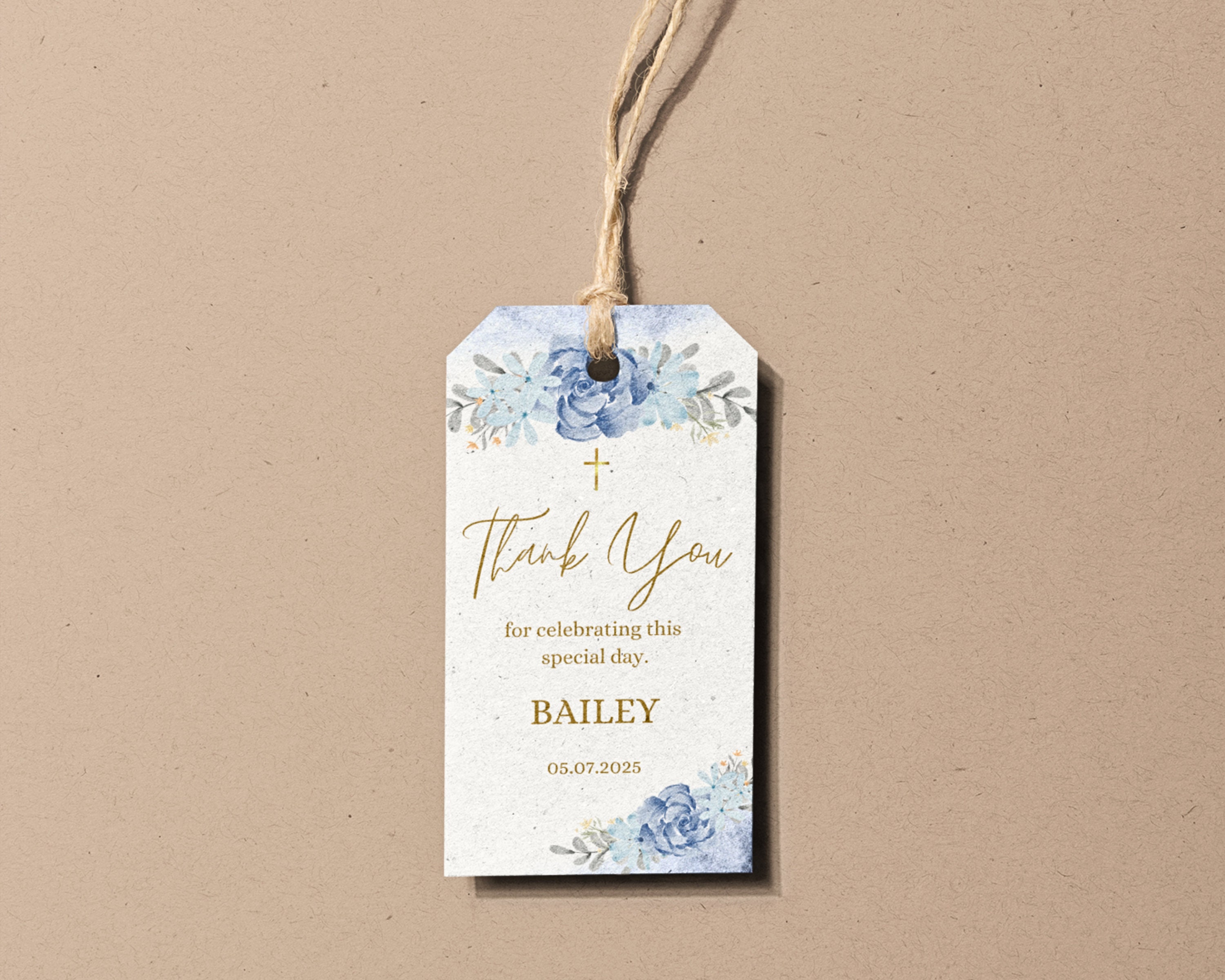 Baptism Favor Tag Template, Christening Gift Tag Template, Soft Blue ...