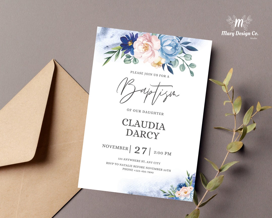 Personalized Baptism Invitation Template, Girl Baptism Invitation, Baby ...