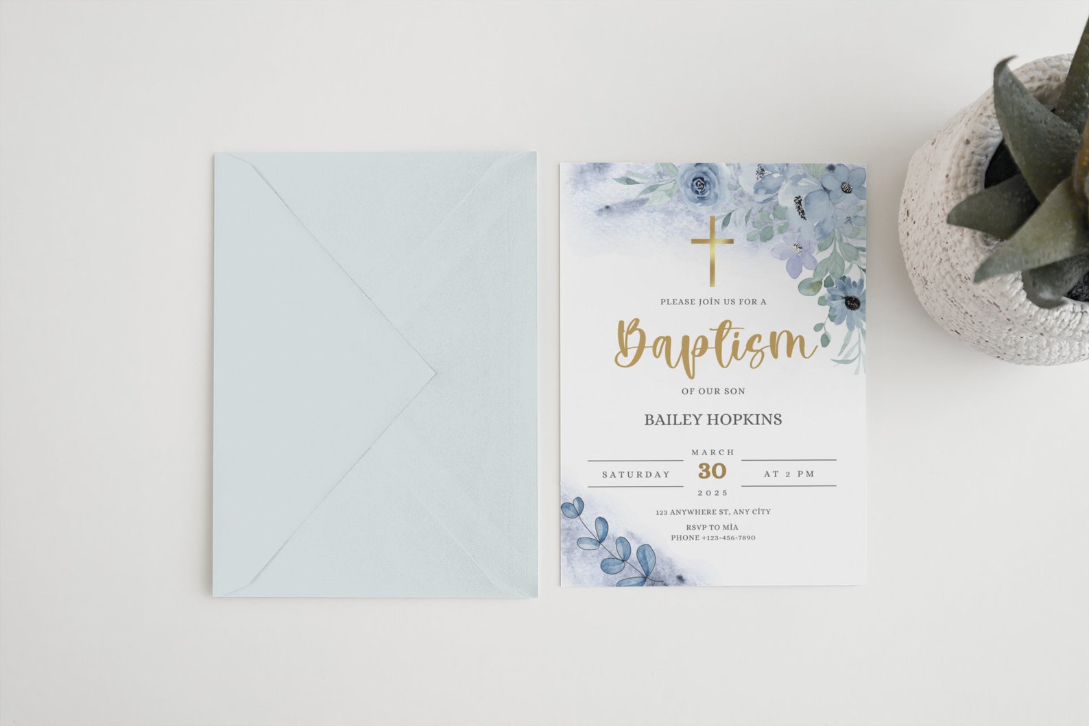 Editable Baptism Invitation Template, Christening Invite, Boy Baptism ...