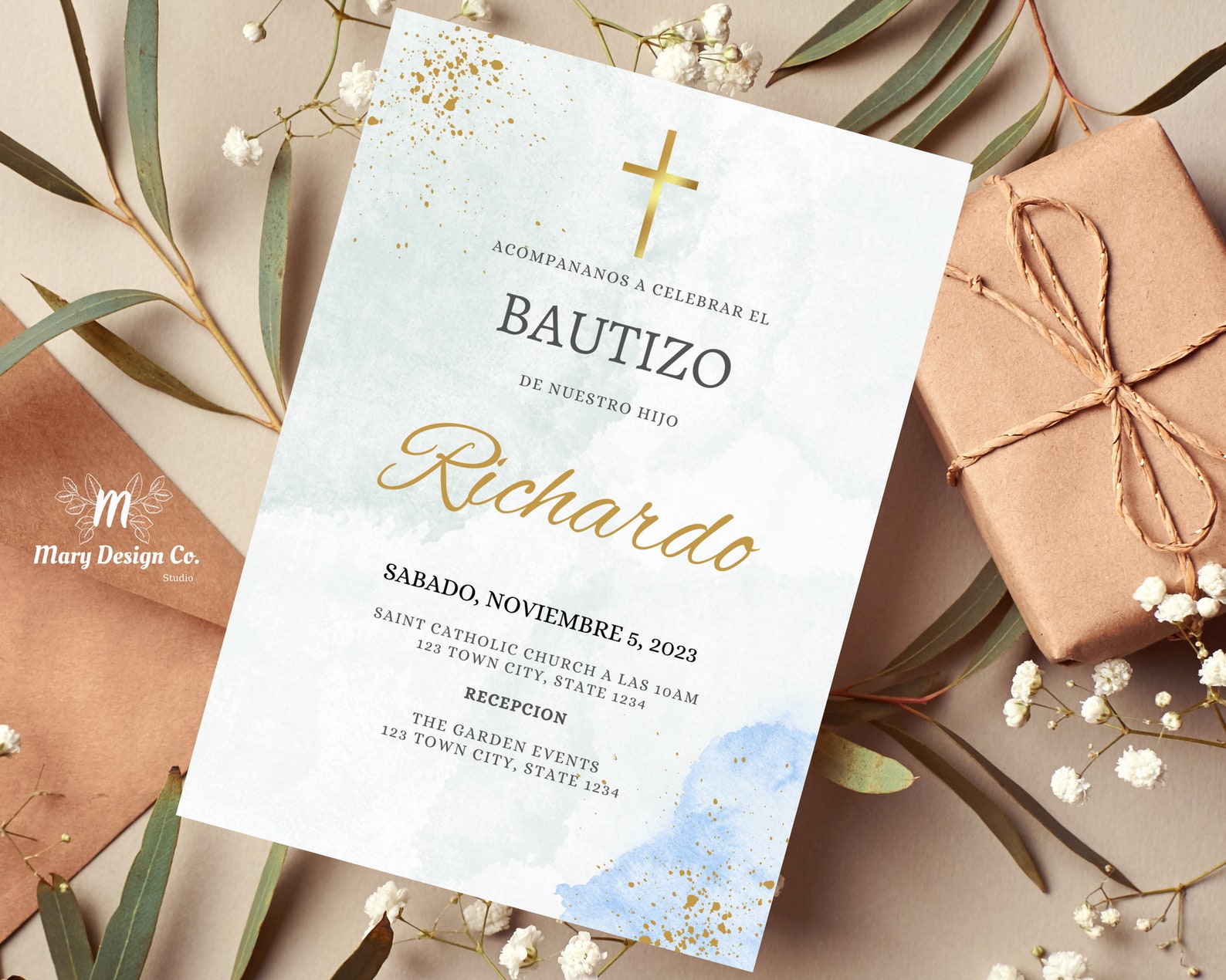 Invitacion De Bautizo, Invitacione Bautizo Niño, Bautizo Invitation in ...
