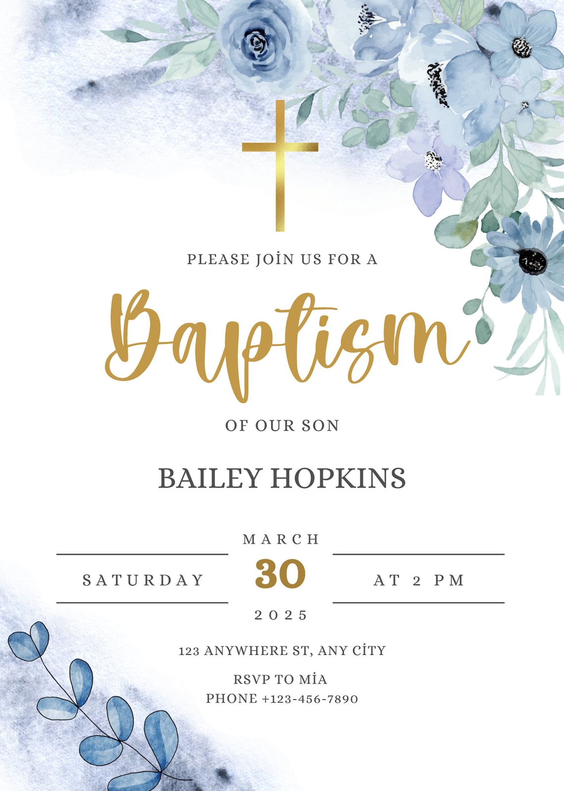 Editable Baptism Invitation Template, Christening Invite, Boy Baptism ...