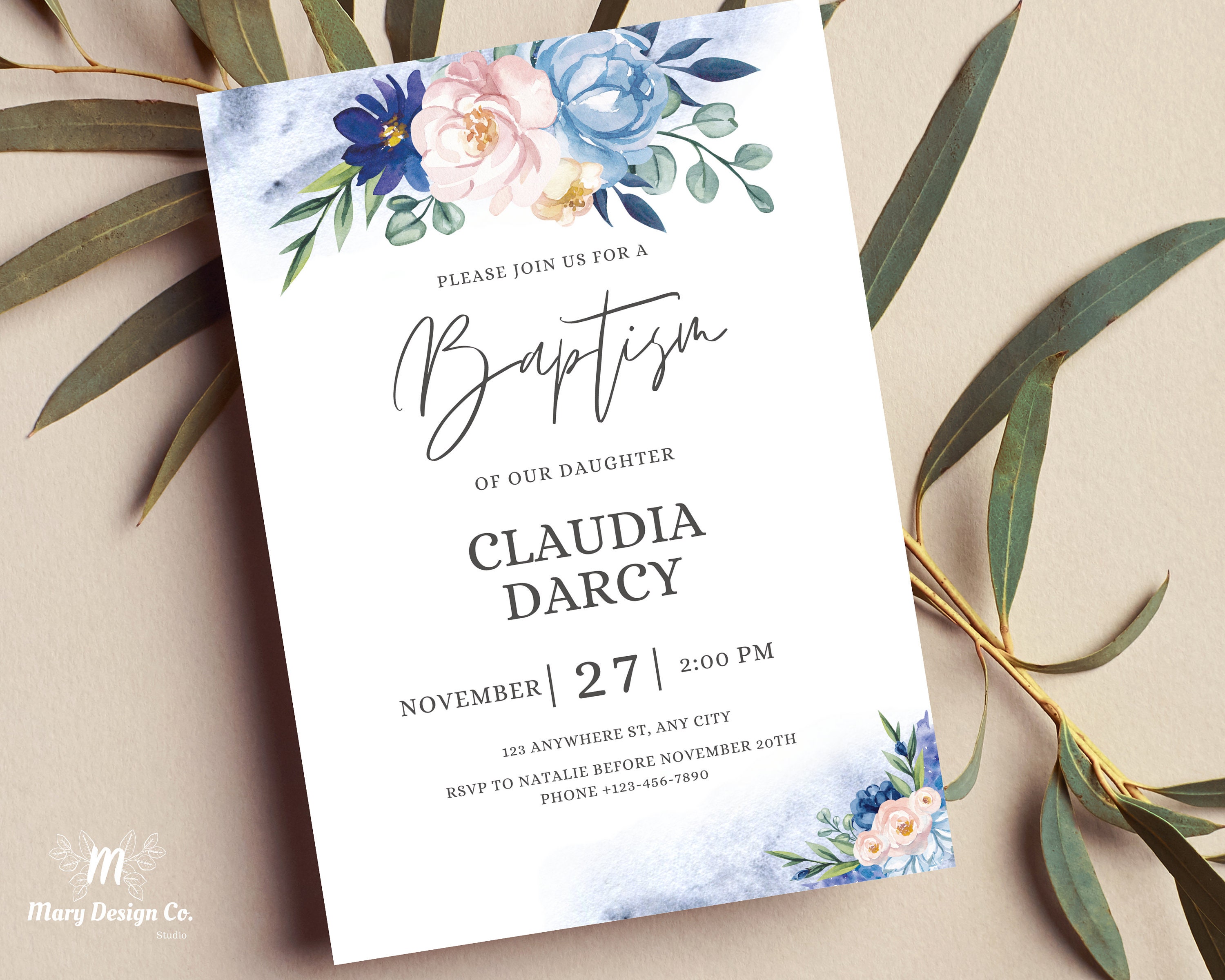 Personalized Baptism Invitation Template, Girl Baptism Invitation, Baby ...