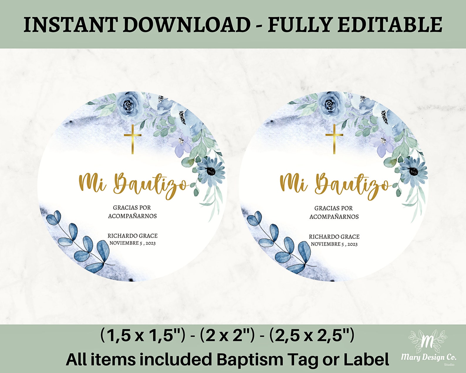 Editable Mi Bautizo Stickers, Mi Bautizo Favor Template, Spanish Favor ...