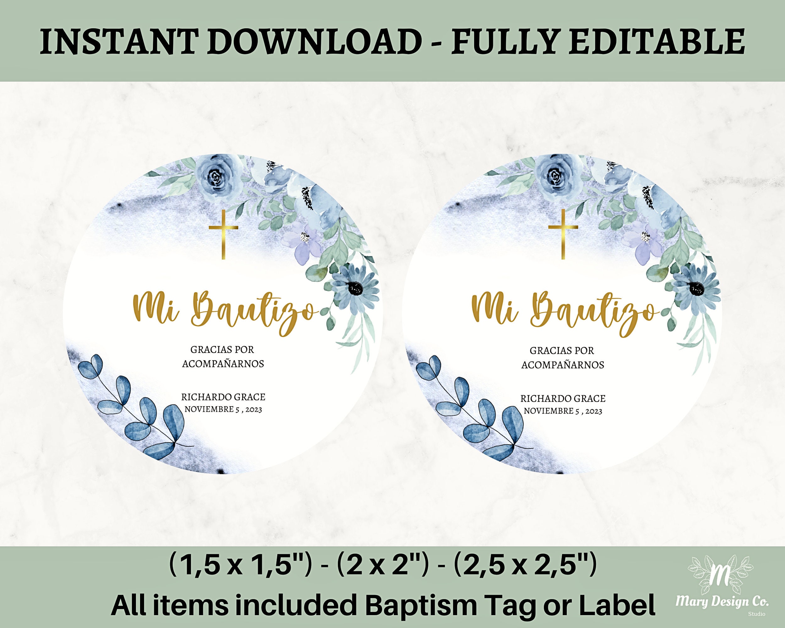 Editable Mi Bautizo Stickers, Mi Bautizo Favor Template, Spanish Favor ...