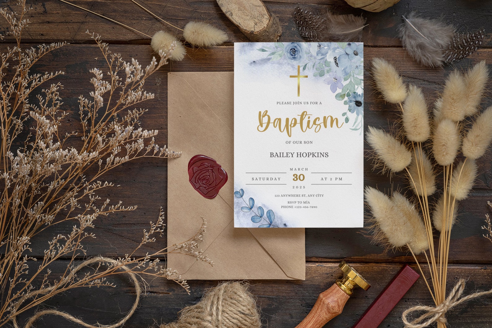Editable Baptism Invitation Template, Christening Invite, Boy Baptism ...