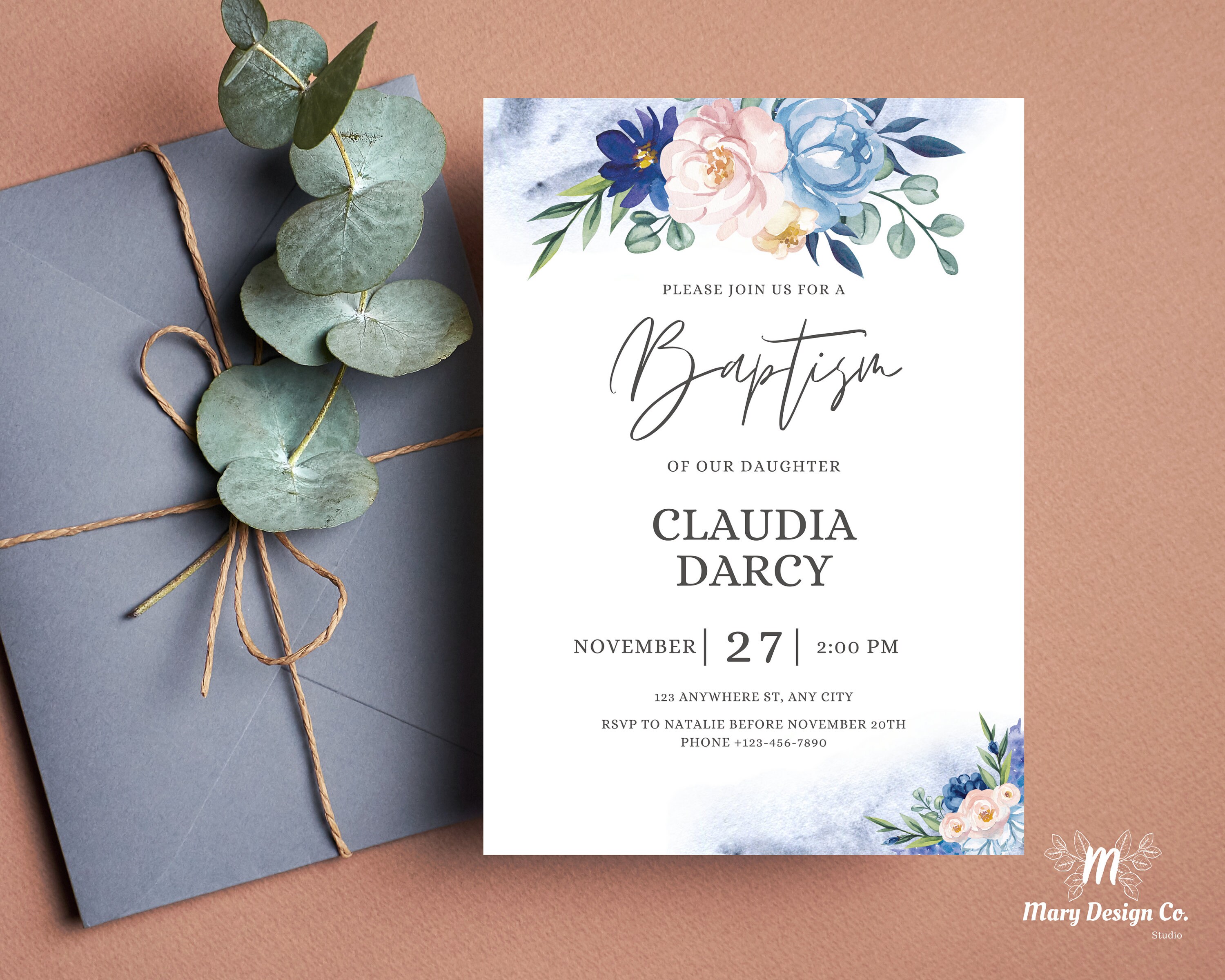 Personalized Baptism Invitation Template, Girl Baptism Invitation, Baby ...