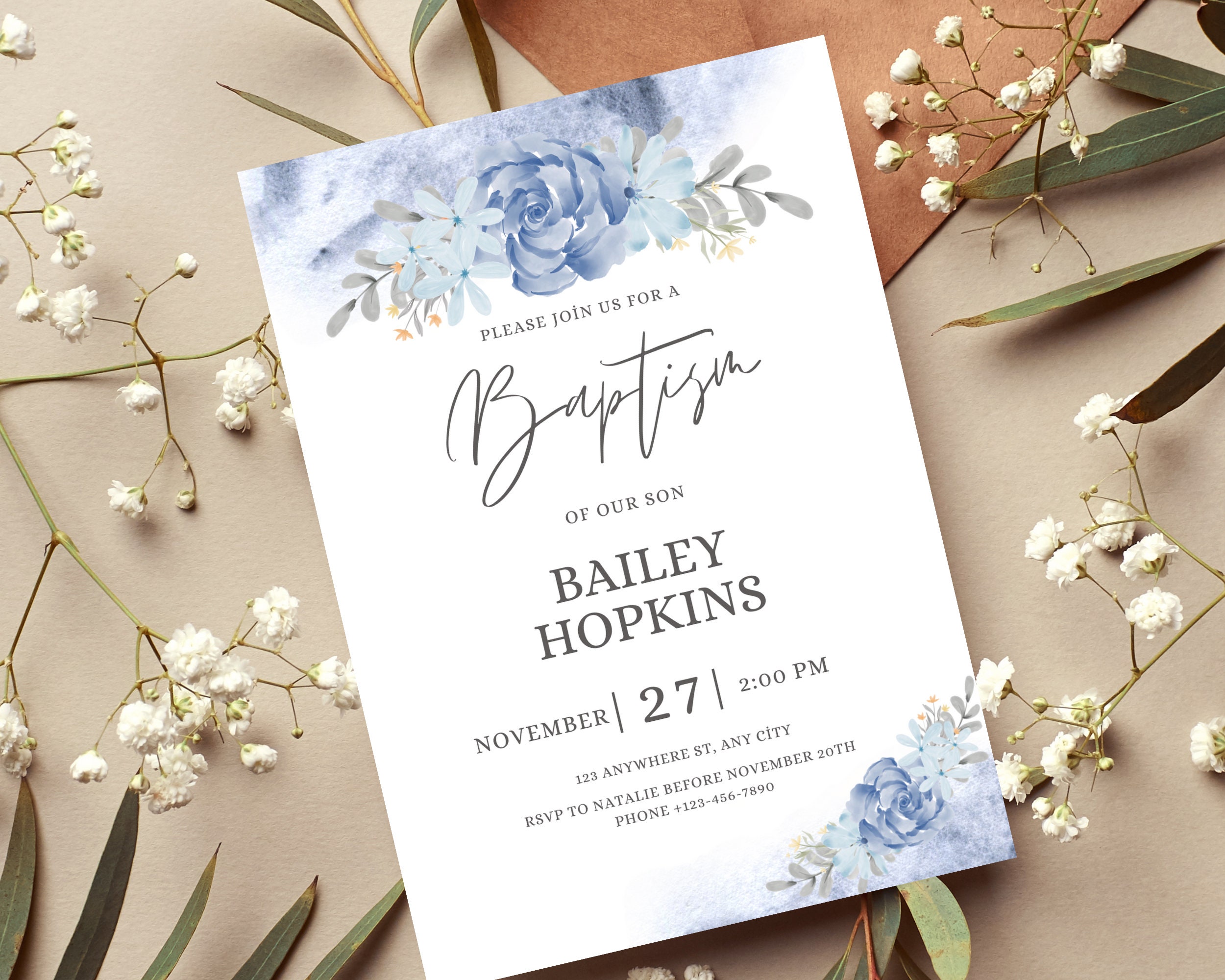 Personalized Baptism Invitation, Christening Card Canva Template ...