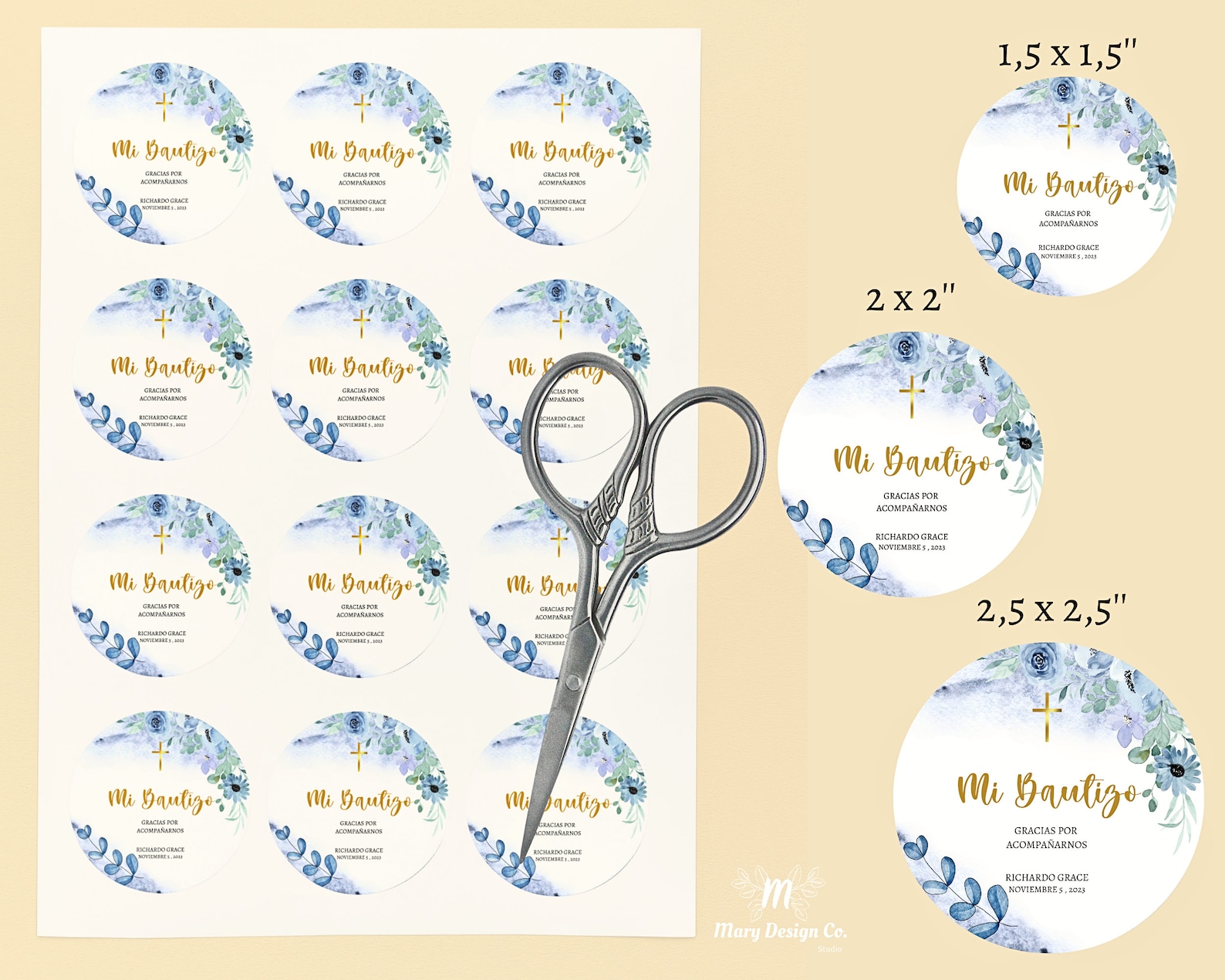 Editable Mi Bautizo Stickers, Mi Bautizo Favor Template, Spanish Favor ...