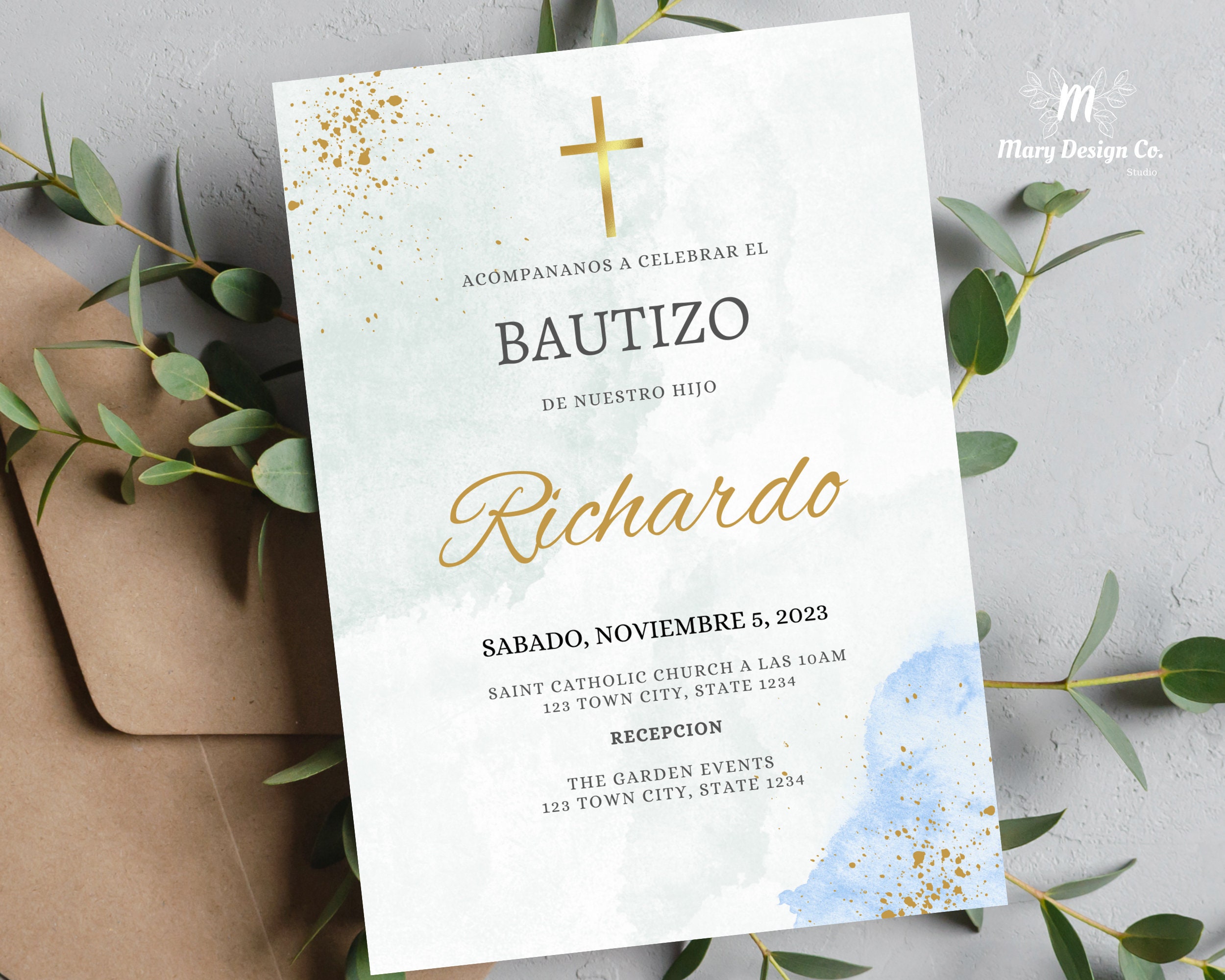 Invitacion De Bautizo, Invitacione Bautizo Niño, Bautizo Invitation in ...