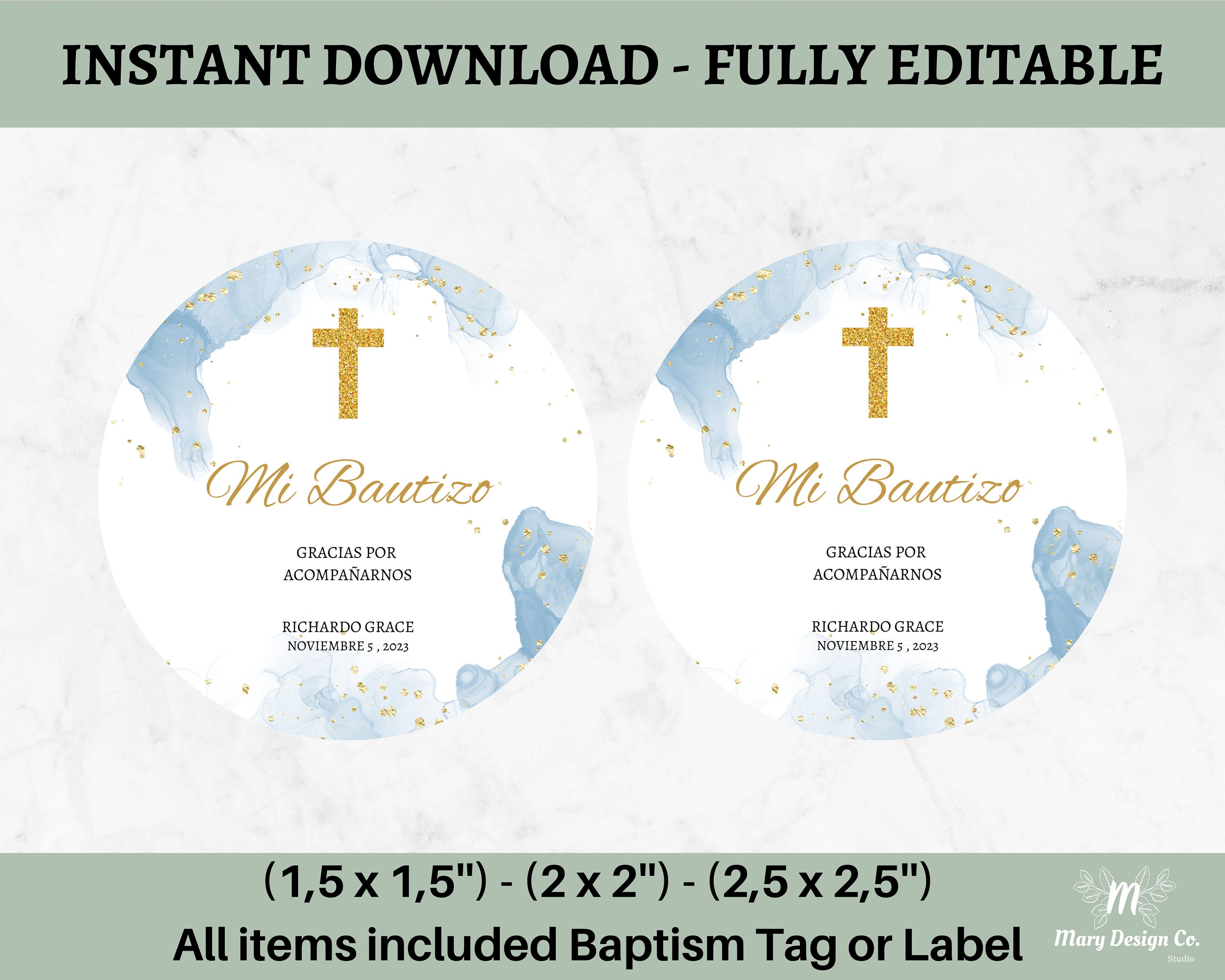 Editable Mi Bautizo Stickers, Spanish Favor Tag, Boy Baptism Sticker ...