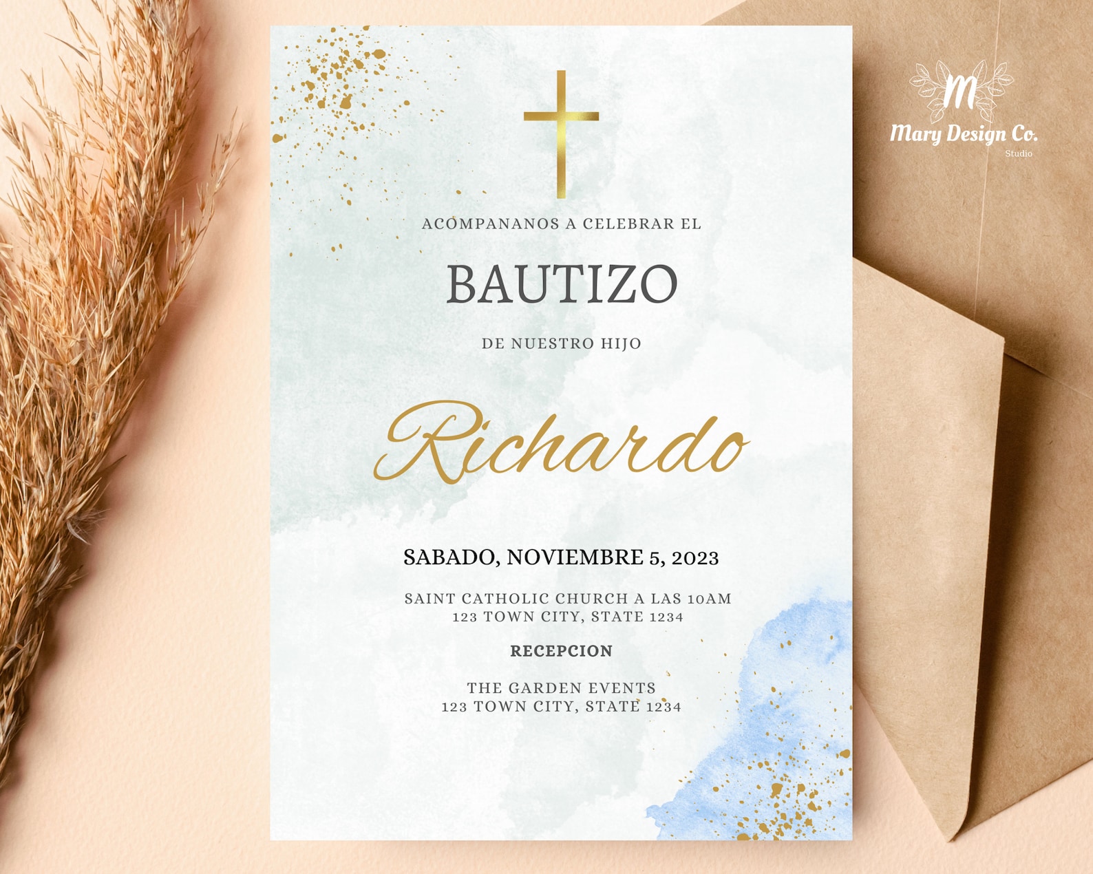 Invitacion De Bautizo, Invitacione Bautizo Niño, Bautizo Invitation in ...