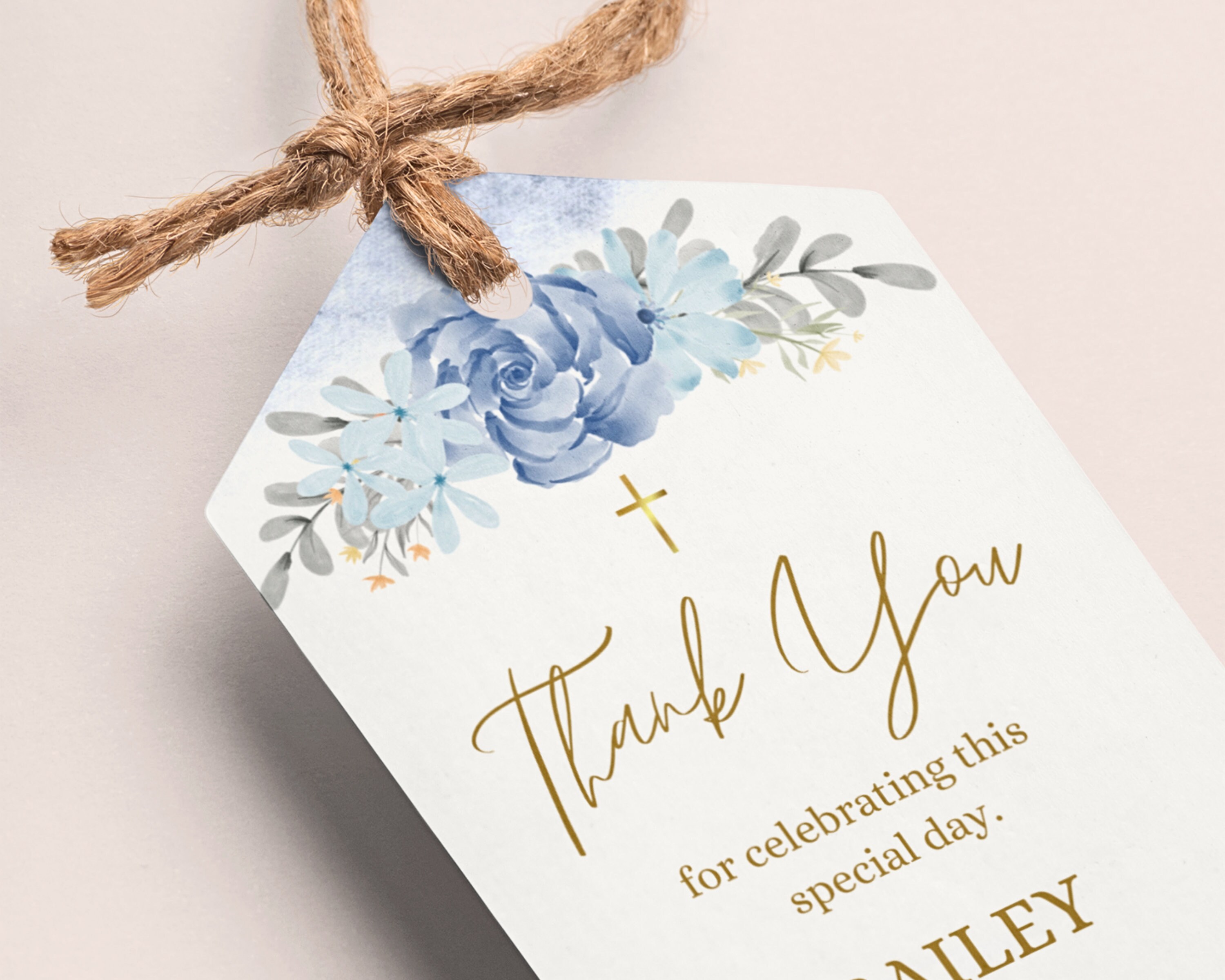 Baptism Favor Tag Template, Christening Gift Tag Template, Soft Blue ...