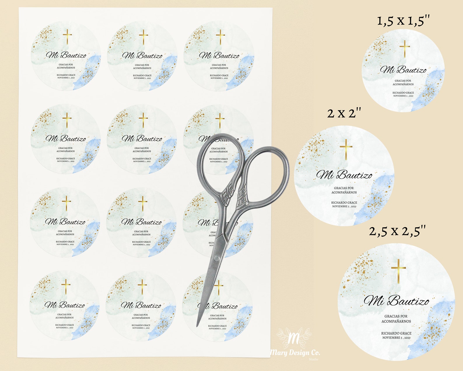 Editable Mi Bautizo Stickers, Spanish Favor Tag, Boy Baptism Sticker ...