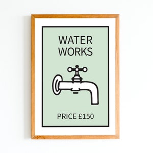 Waterworks Bathroom Print Monopoly Card Bathroom Wall Decor Bathroom ...