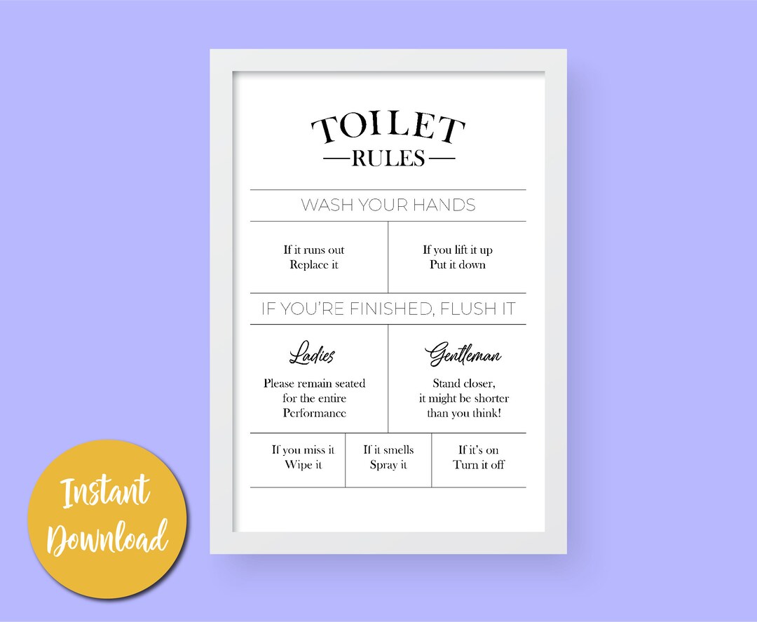 Toilet Rules Bathroom Wall Art Funny, Bathroom Modern Wall Art, Powder ...