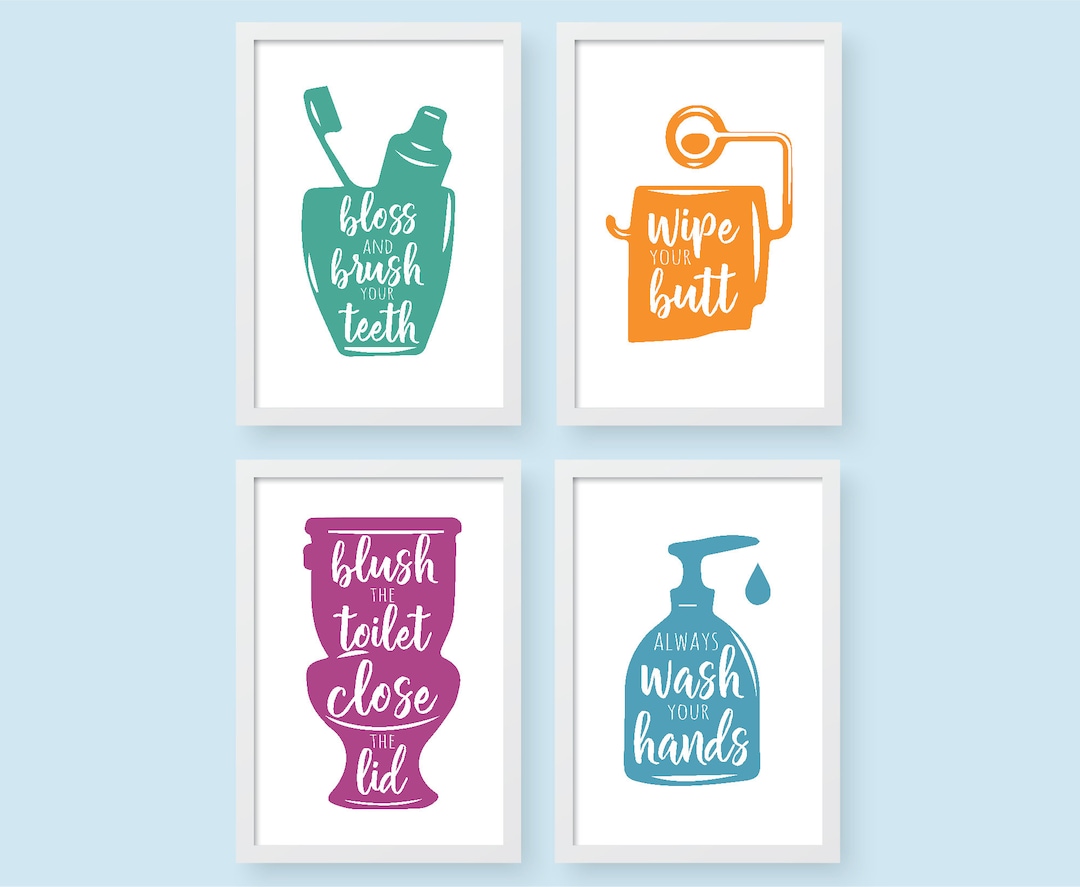 Set of 4 Funny Printable Bathroom Art, Bundle Posters for Restroom, Kid ...