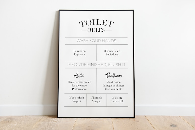 Toilet Rules Bathroom Wall Art Funny, Bathroom Modern Wall Art, Powder ...